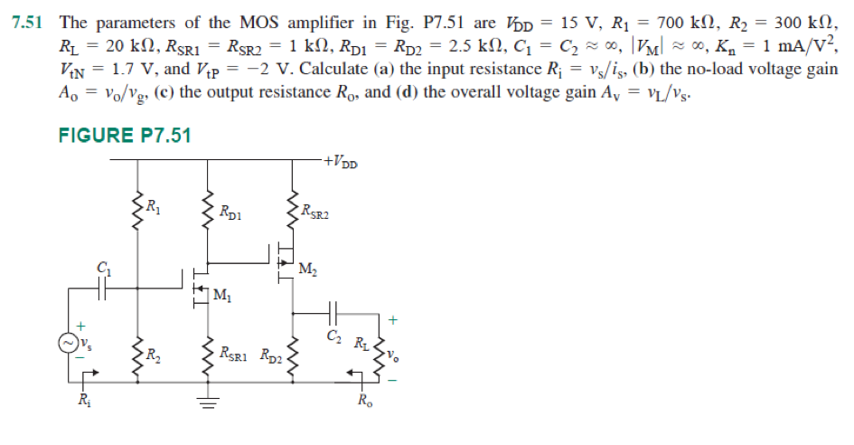 Solved 7.51 The parameters of the MOS amplifier in Fig. | Chegg.com