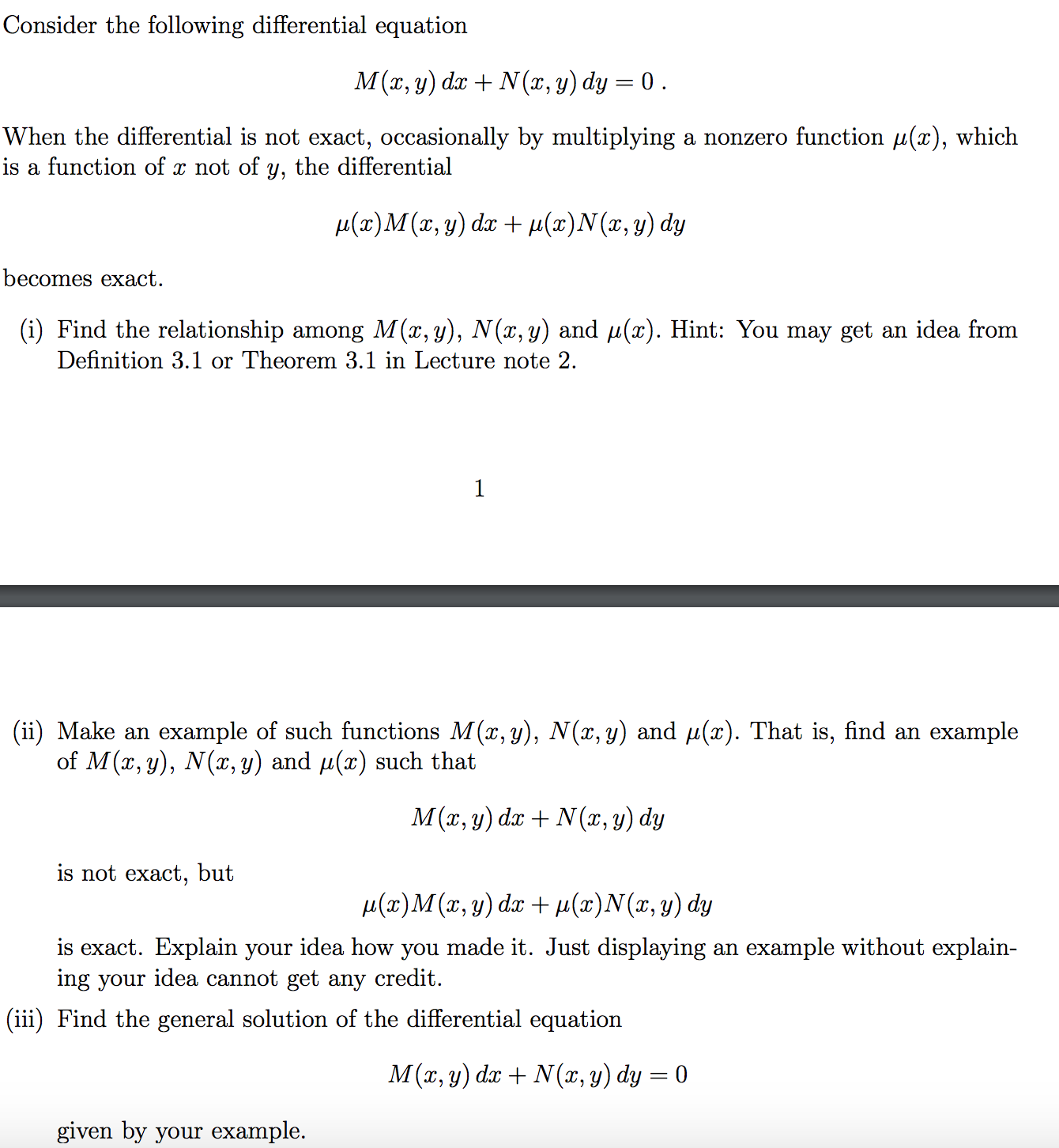 Solved Consider the following differential equation M(x, y) | Chegg.com