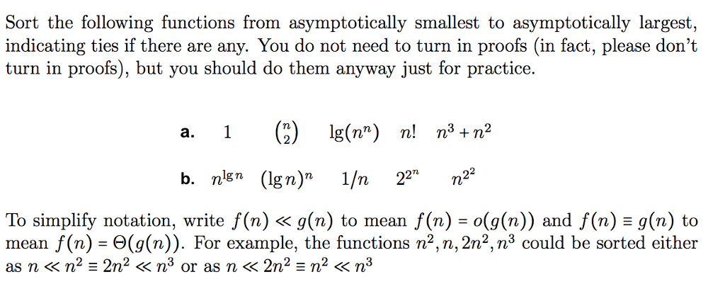 Solved Sort the following functions from asymptotically | Chegg.com