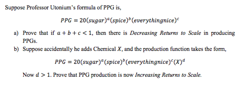 Solved Suppose Professor Utonium's formula of PPG is, PPG = | Chegg.com