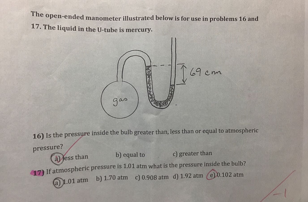 Solved The open-ended manometer illustrated below is for use | Chegg.com