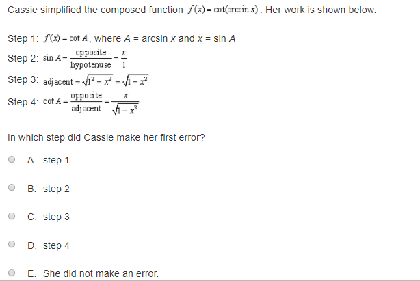Solved Which function is the inverse of f(x)=arc cscz? A. | Chegg.com