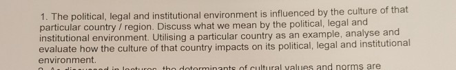 Solved 1. The political, legal and institutional environment | Chegg.com