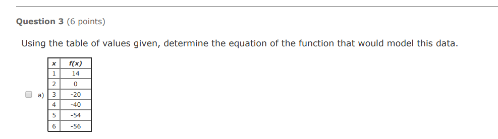 Solved Question 3 (6 points) Using the table of values | Chegg.com