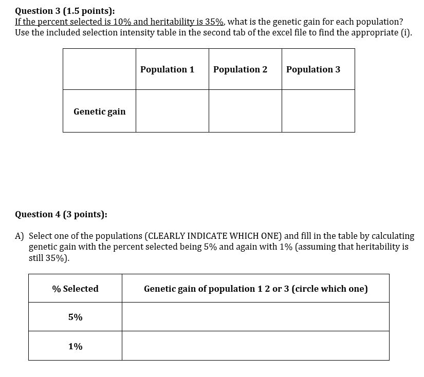 Solved If the percent selected is 10% and heritability is | Chegg.com