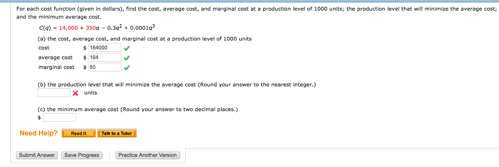 Solved For each cost function (given in dollars), find the | Chegg.com