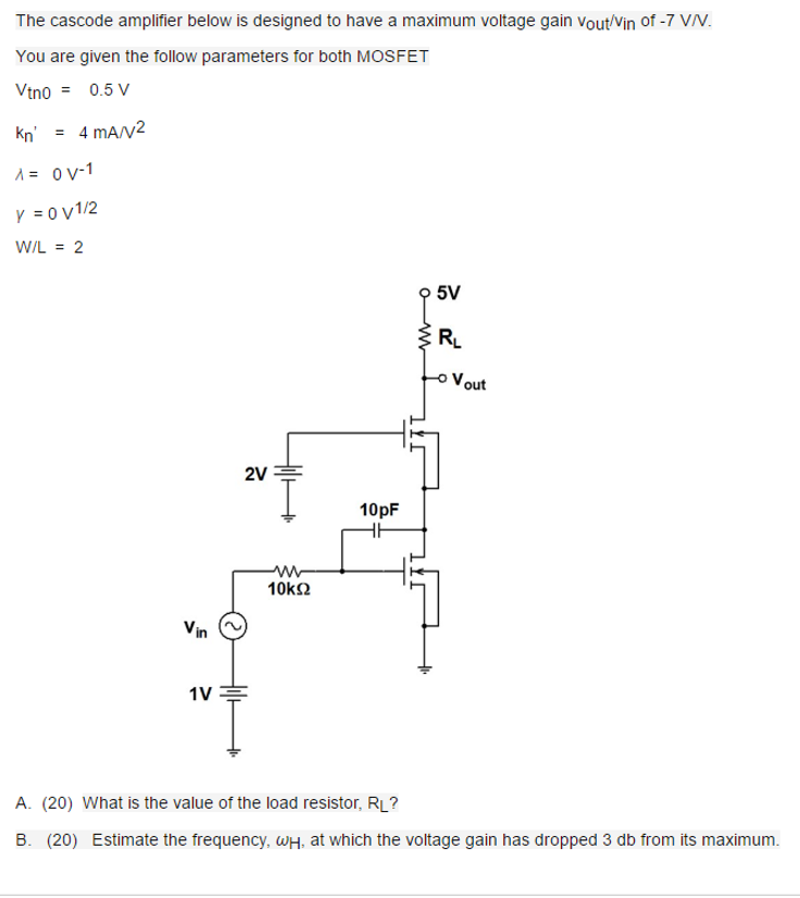 Solved The cascode amplifier below is designed to have a | Chegg.com