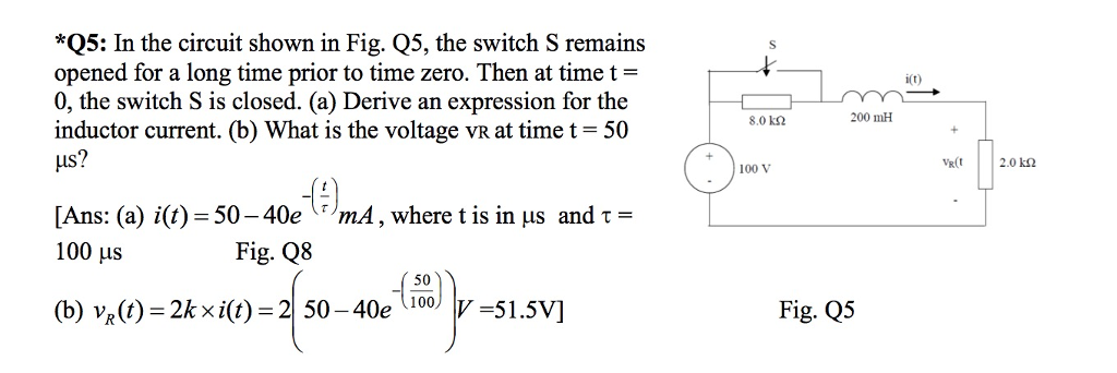 Solved *Q5: In the circuit shown in Fig. Q5, the switch S | Chegg.com
