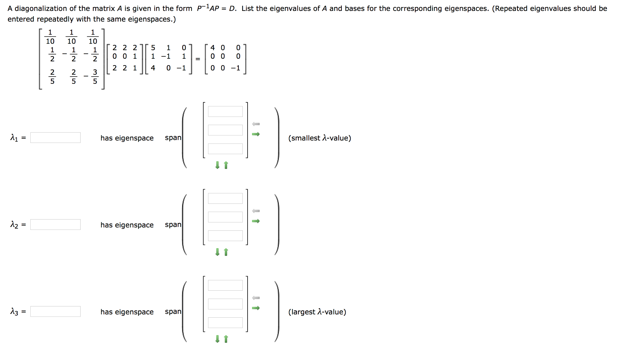 Solved A diagonalization of the matrix A is given in the | Chegg.com