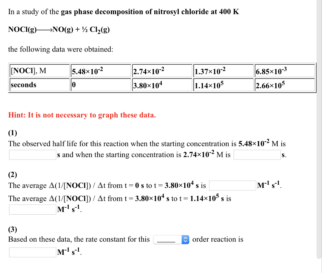 Solved In a study of the gas phase decomposition of nitrosyl | Chegg.com
