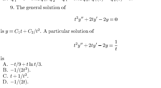 Solved 9. The general solution of 2ty 2y 0 t y is y Cit-C | Chegg.com