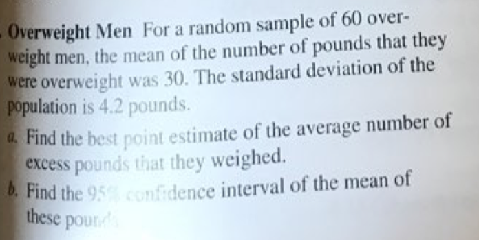 Solved Overweight Men For a random sample of 60 over- weight | Chegg.com