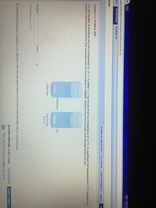 Solved A 0.260-kg price of aluminum that has a temperature | Chegg.com