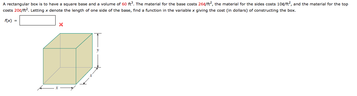 Solved A rectangular box is to have a square base and a | Chegg.com