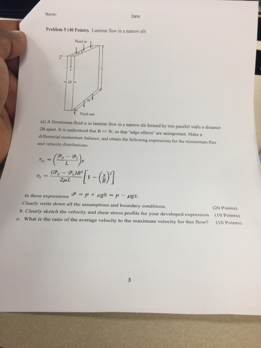 Solved Laminar flow in a narrow slit (a) A Newtonian fluid | Chegg.com
