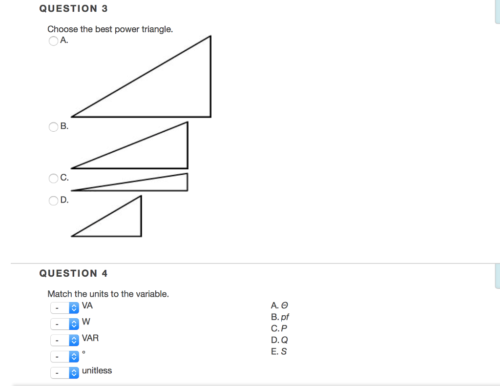 Solved Match the variable to the value in the power triangle | Chegg.com