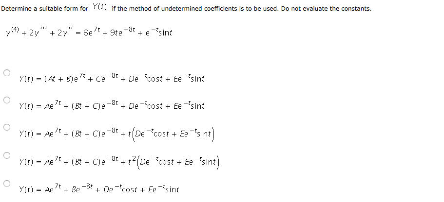 Solved Determine a suitable form for Y(t) if the method of | Chegg.com