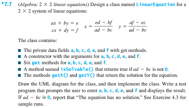 Solved Design a class named Linear Equation for a 2 times 2 | Chegg.com