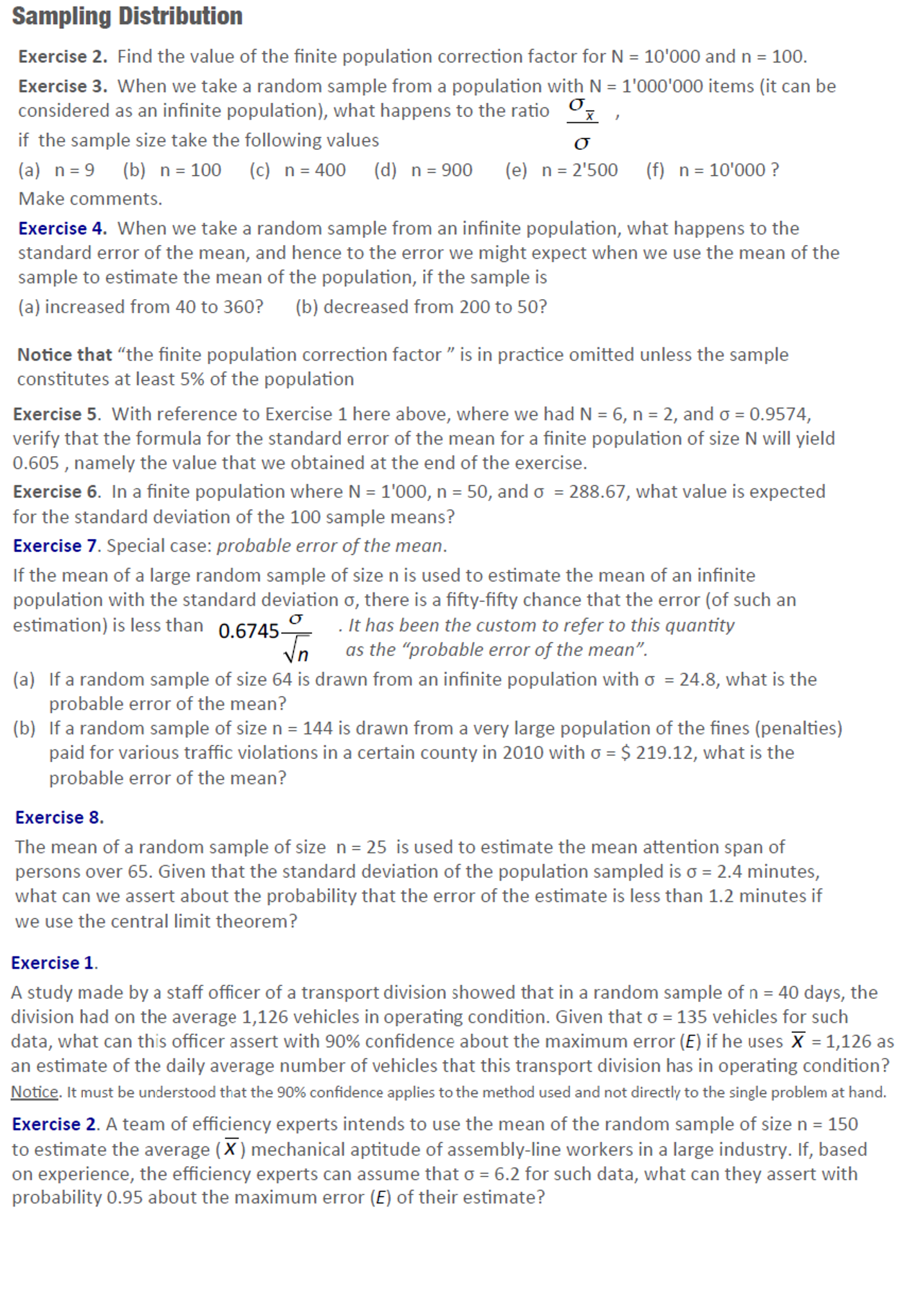 Solved Find The Value Of The Finite Population Correction