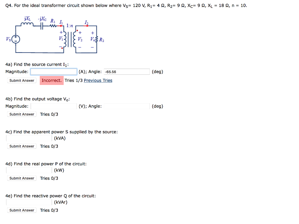 Solved 04. For the ideal transformer circuit shown below | Chegg.com