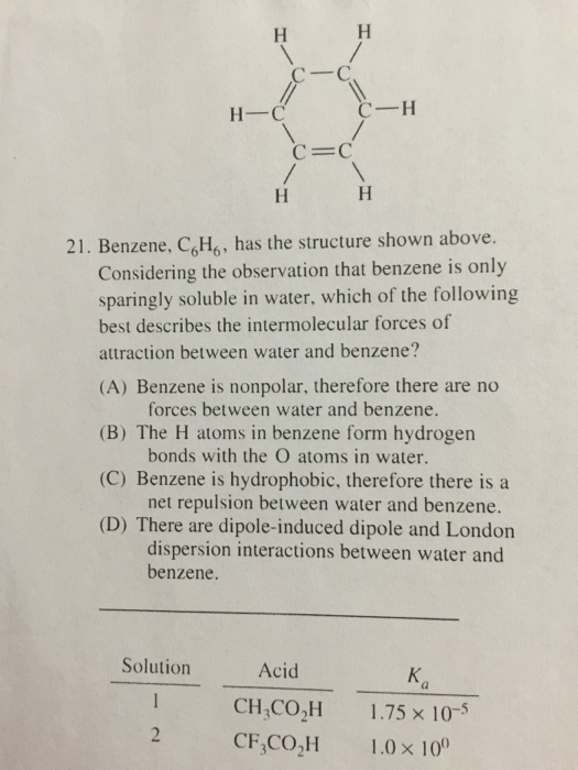 Solved Benzene. C_6H_6, has the structure shown above. | Chegg.com