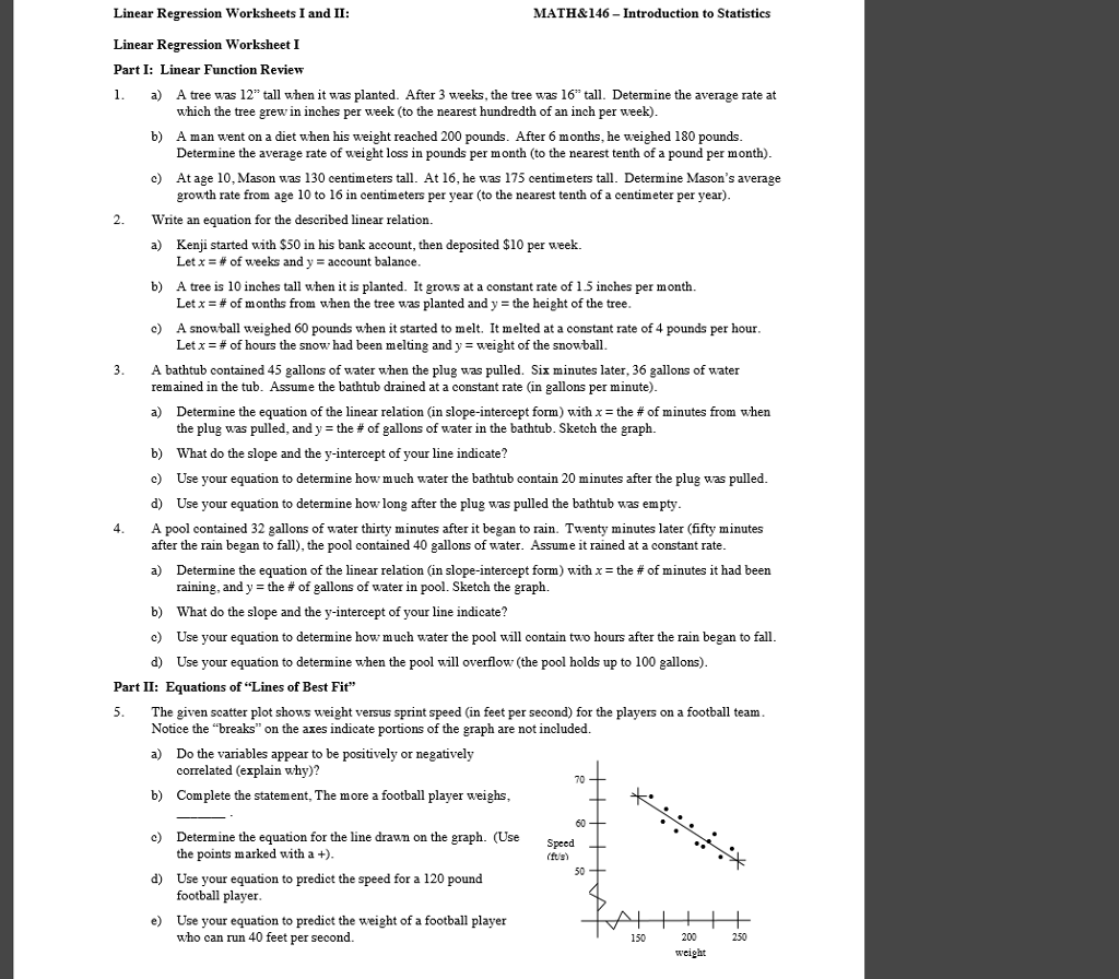 Linear Regression Worksheet With Answers Linear Regression Worksheet With Answers