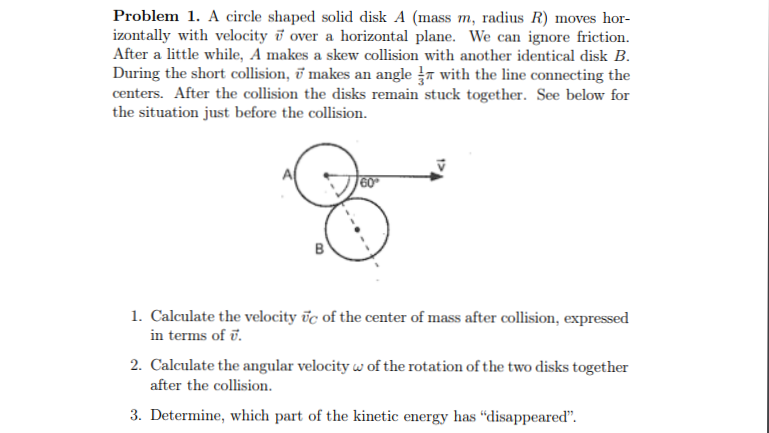 Solved Problem 1. A circle shaped solid disk A (mass m, | Chegg.com