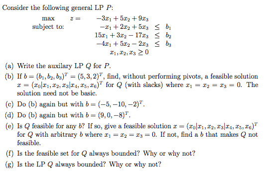 Consider the following general LP P: max z = -3x1 + | Chegg.com