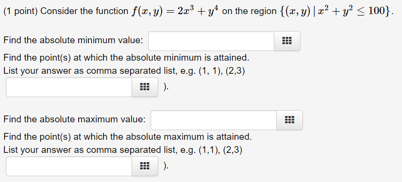 Solved (1 point) Consider the function f(x, y) 2x3 + y4 on | Chegg.com