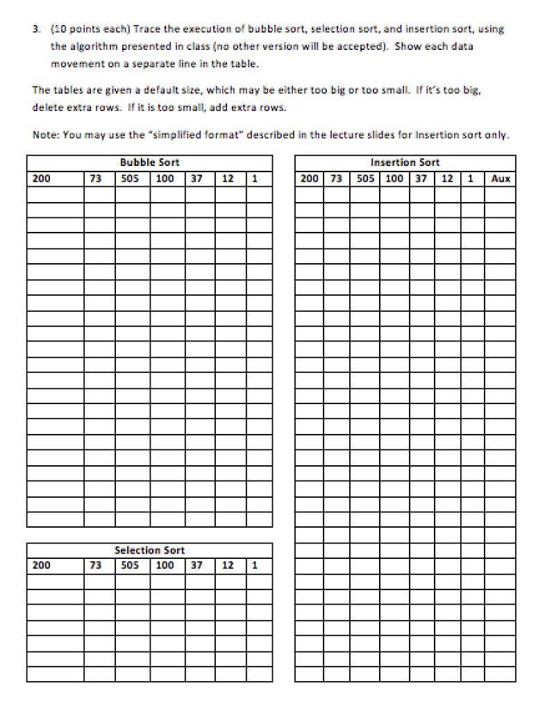 Solved (10 paints each) Trace the execution of bubble sort, | Chegg.com