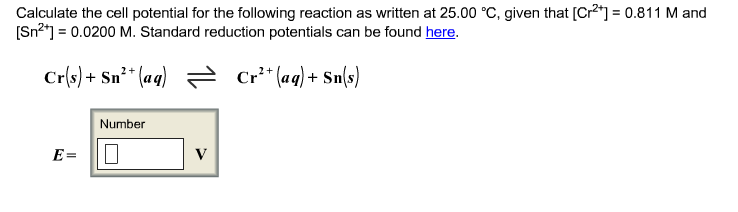 Solved Calculate the cell potential for the following | Chegg.com