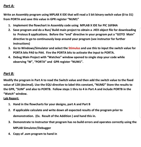 Part A: Write an Assembly program using MPLAB X IDE | Chegg.com