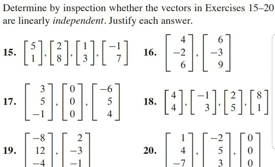 Solved Determine by inspection whether the vectors in | Chegg.com