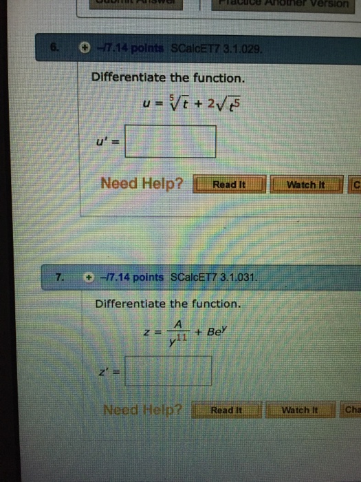 Solved Differentiate the function. u = 5 t + 2 t5 | Chegg.com