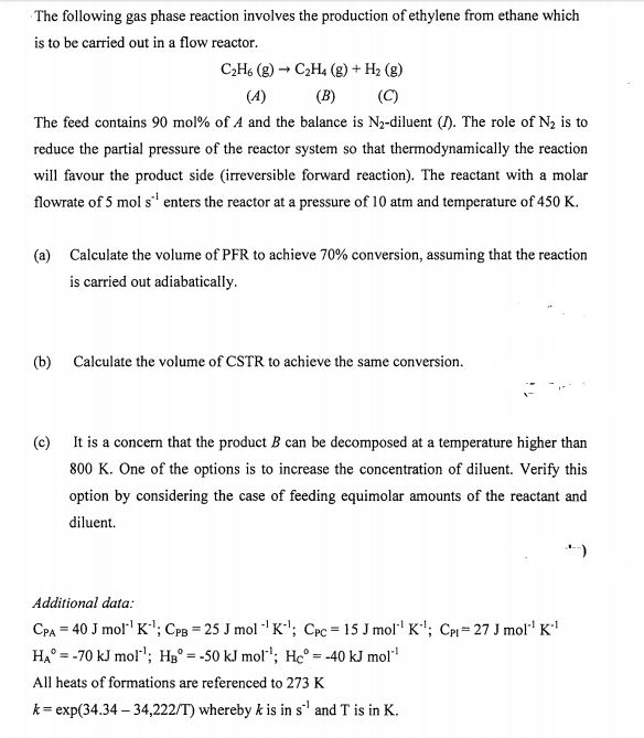 Solved The following gas phase reaction involves the | Chegg.com