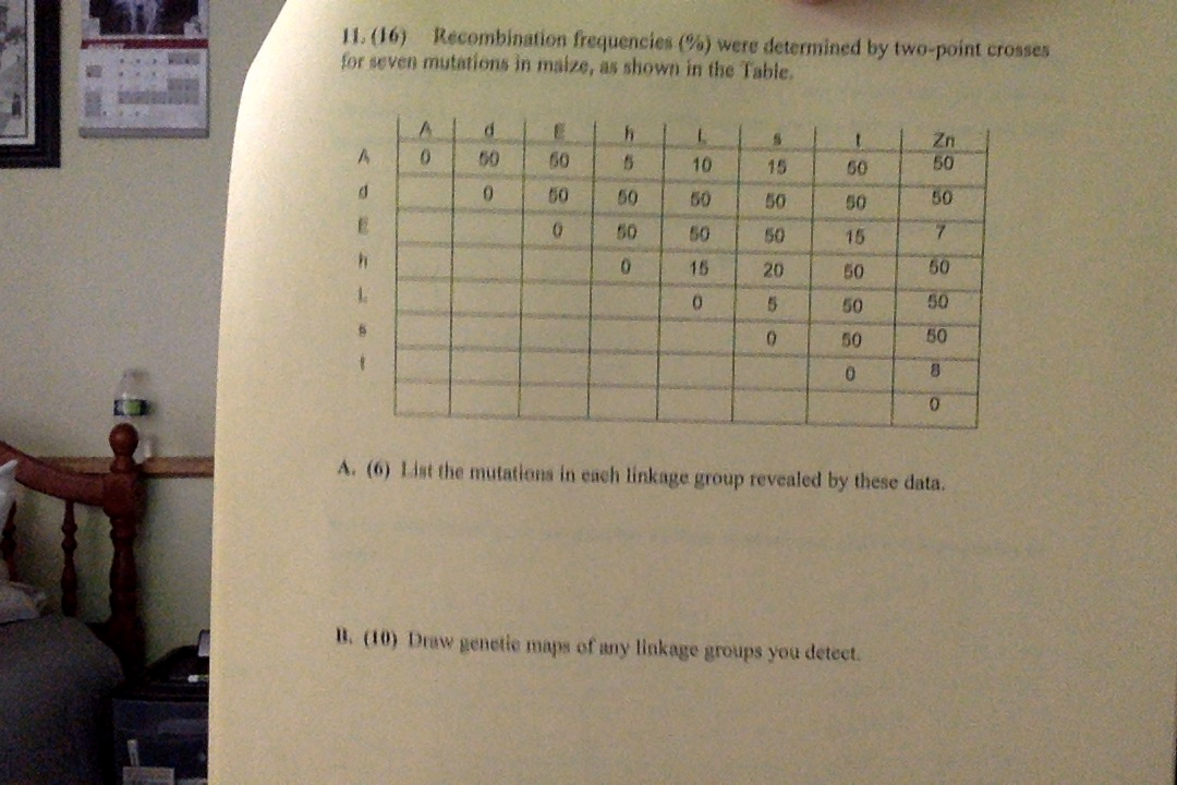 Solved Recombination frequencies (%) were determined by | Chegg.com