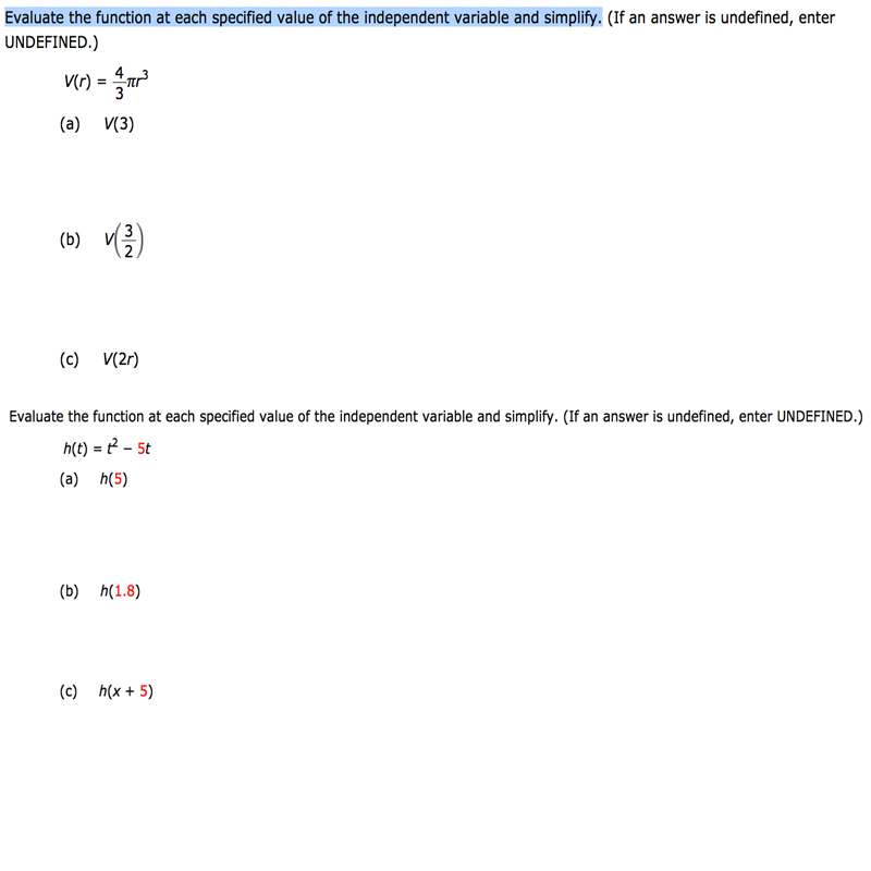 Solved Evaluate The Function At Each Specified Value Of The