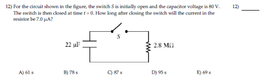 Solved 12) For the circuit shown in the Figure, the switch S | Chegg.com