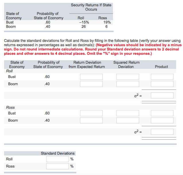 Solved Calculate the standard deviations for Roll and Ross | Chegg.com