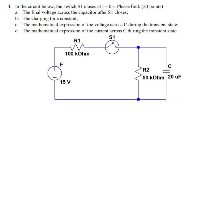 Solved 4. In the circuit below, the switch S1 closes at t 0 | Chegg.com