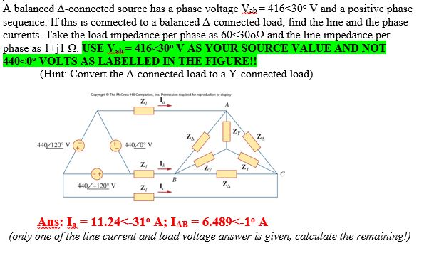 Solved A balanced Delta-connected source has a phase voltage | Chegg.com
