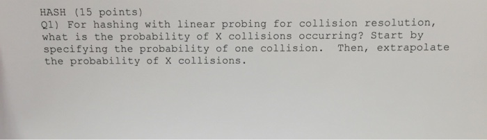 Solved HASH (15 points) Q1) For hashing with linear probing | Chegg.com