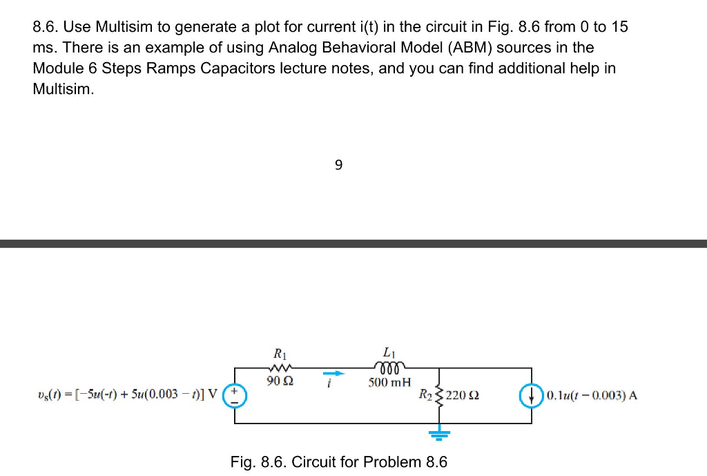 8.6. Use Multisim to generate a plot for current i(t) | Chegg.com