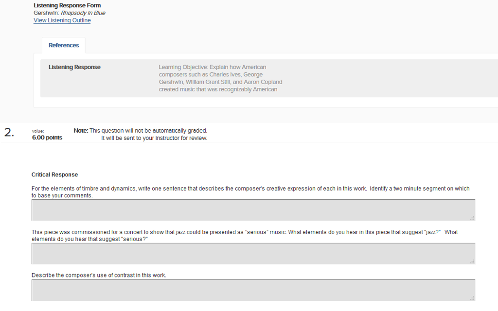 Listening Response Form Gershwin: Rhapsody in Blue | Chegg.com
