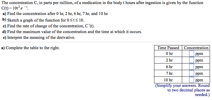 Solved The concentration C, in parts per million, of a | Chegg.com