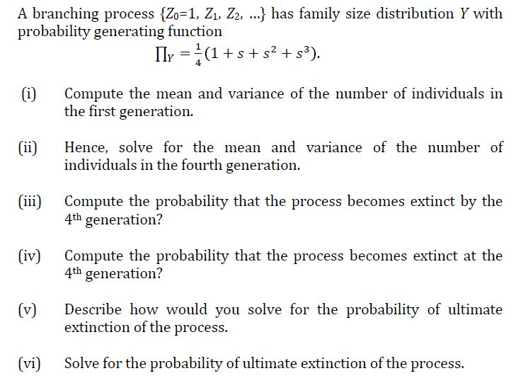 A branching process Zo-1, Z1, Z2 probability | Chegg.com