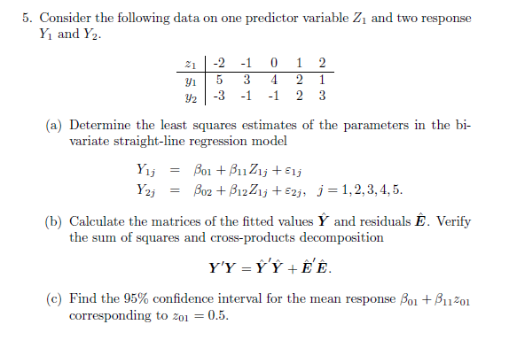 Solved 5. Consider the following data on one predictor | Chegg.com