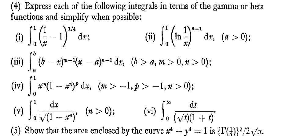 Solved (4) Express each of the following integrals in terms | Chegg.com