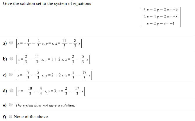 Solved Give the solution set to the system of equations 11 8 | Chegg.com