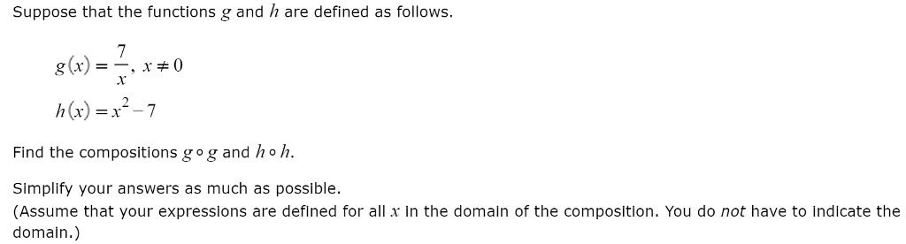 Solved Suppose that the functions g and h are defined as | Chegg.com